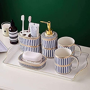 DVTEL Ceramic Washing Set, Bathroom, Four-Piece Set, Couple's Home Bathroom, Toothbrush Cup Set (Color : Blue, Size : 6 Piece Set)