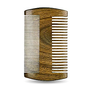 Beard Comb Kit for Men - Great for Head Hair, Beard Grooming & Mustache - Sandalwood Handmade Premium Wood - Fine Dual Action Teeth - Beard Care Kit for Men, Gift "Hunter Jack" PU Leather Case