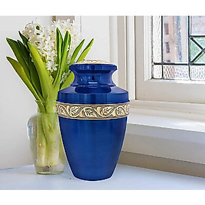 Trupoint Memorials Cremation Urns for Human Ashes - Decorative Urns, Urns for Human Ashes Female & Male, Urns for Ashes Adult Female, Funeral Urns - Blue, Large