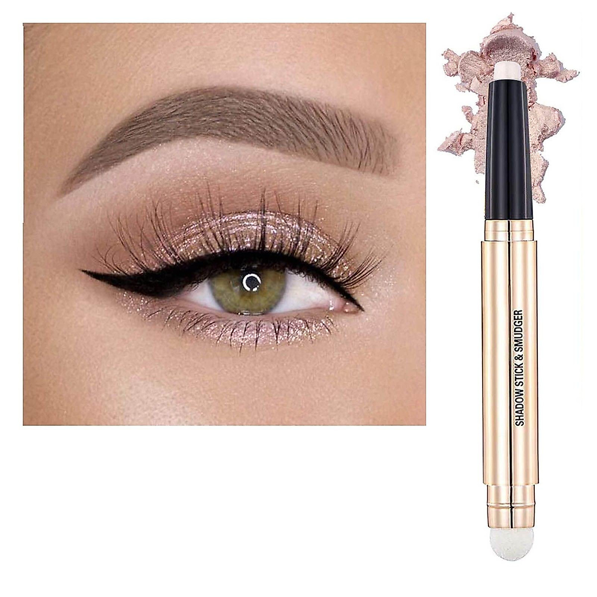 OVIQERKI 18 color eyeshadows stick shimmer,Highlighter waterproof eyeshadow pen,Colour pop eye makeup (Pale golden #02)