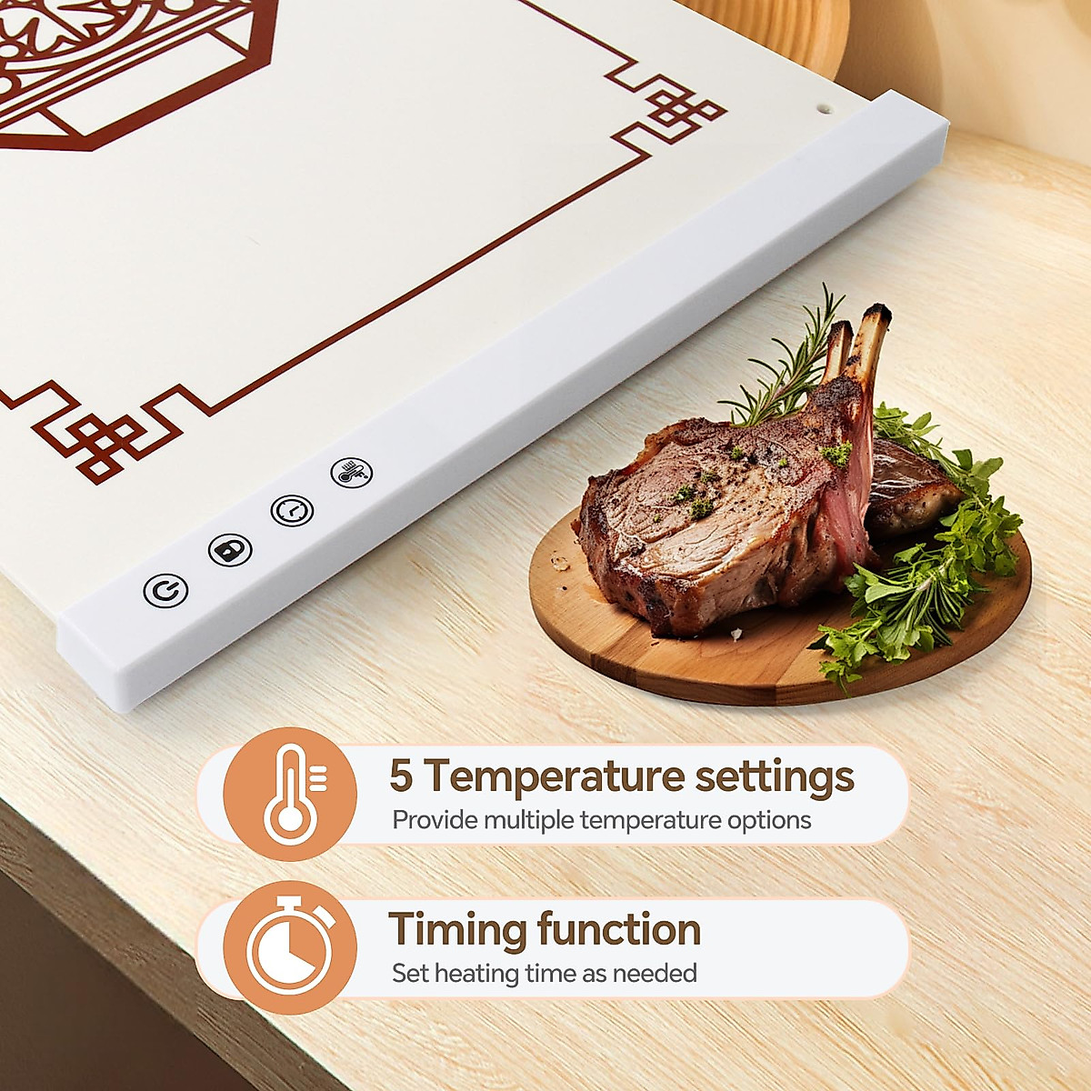 SHGMEET Electric Warming Tray, Food Warming Mat with 5 Temperature Adjusting & Time Settings, Silicone Food Heating Mat for Parities, Buffet, Travel, Daily Use