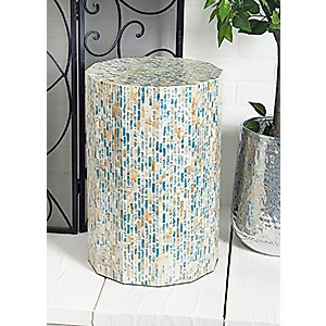Deco 79 Mother of Pearl Shell Handmade Side End Accent Table End Table, Side Table 13" x 13" x 19", Blue