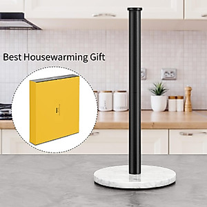 Paper Towel Holder Countertop, Jesginboo Kitchen Paper Towel Holder Stand with Natural Marble Base for Standard and Large Size Rolls (Black, 1 Pack)