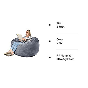 Large Bean Bag Chair for Adults/Kids with Filling, 3 ft Memory Foam Bean Bag Chairs with Filler Included, Ultra Soft Dutch Velvet Fabric, Bean Bag for Living Room - 3 Foot,Dark Gray