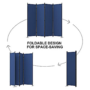 Ecolinear 4 Panel Room Divider Folding Screen Home Office Dorm Indoor Decor Privacy Accents (Blue)