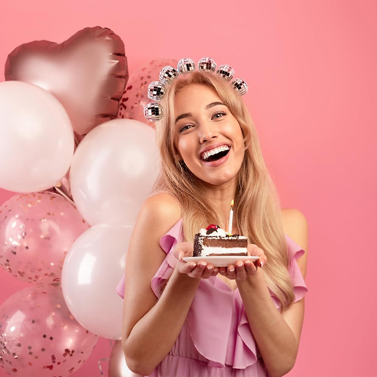 NODG 1970s Disco Ball Headband - Vintage Mirror Ball Silver Head Boppers for New Year's Eve Costume Accessories