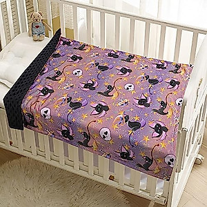 Donsonny Baby Blanket for Boys Girls Soft Minky with Double Layer Dotted Backing, Halloween Printed 30 x 40 Inch Receiving Blanket (Halloween bat)
