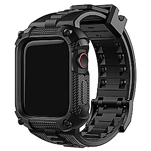 Fullmosa Watch Band, Rugged iWatch Band Silicone with Screen Protector and Bumper Case for Men, Compatible with Apple Watch Series 8/7/6/5/4/SE2/SE (44mm, Black)