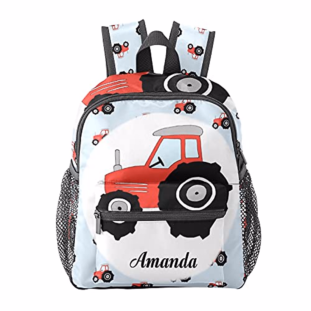 Personalized Red Black Tractor Pattern School Backpack with Name Preschool Bag for Children Kids