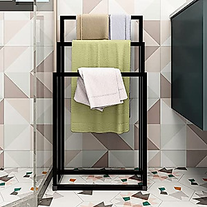 HAHRIR 3-Tier Metal Towel Rack Modern Freestanding Black Towel Rack, Bathroom Metal Storage Towel Rack, Black