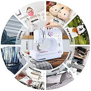JUCVNB Mini Sewing Machine for Beginners and Kids, Sewing Machines with Reverse Sewing and 12 Built-in Stitches, Portable Sewing Machine with 27 Pieces Accessory Kit Included 2 Speed with Foot Pedal