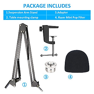 Seiren Mini Boom Arm Mic Stand with Pop Filter, Adjustable Suspension Boom Scissor Arm Stand with Pop Filter for Razer Seiren Mini USB Streaming Microphone by SUNMON