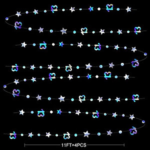 Iridescent 13th Birthday Decorations Number 13 Circle Dot Twinkle Star Garland Metallic Hanging Streamer Bunting Banner Backdrop Girls 13 Year Old Birthday Thirteen Official Teenager Party Supplies