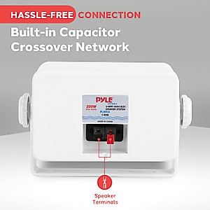 Pyle 3-Way Weatherproof Outdoor Speaker Set - 3.5 Inch 200W Pair of Marine Grade Mount Speakers - in a Heavy Duty ABS Enclosure Grill - Home, Boat, Poolside, Patio, Indoor Outdoor Use -PLMR24 (White)