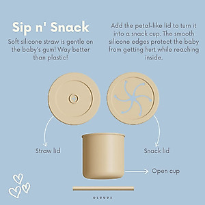 OLGUDS - Silicone Baby Feeding Set - Baby Led Weaning - Toddler Eating Utensils Bib Suction Bowl Divided Plate Sippy Cup - Baby First Stage Solid Food Essentials Dish Set - 6+ Months (Dark Pink)