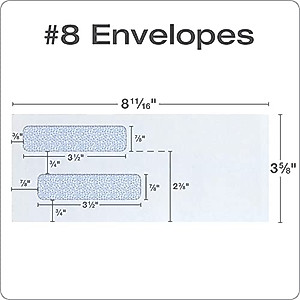 Quality Park #8 Double Window Security Envelopes for QuickBooks Checks, Redi-Strip Self Seal Closure, 3 5/8 x 8 11/16, 24 lb White, 500 Count (Pack of 1)(QUA50766)