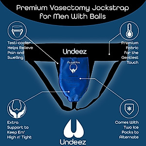 Undeez Vasectomy Jockstrap Underwear - With 2-Custom Fit Ice Packs and Snug Jockstrap For Testicular Support & Pain Relief (as1, alpha, l, regular, regular) Black
