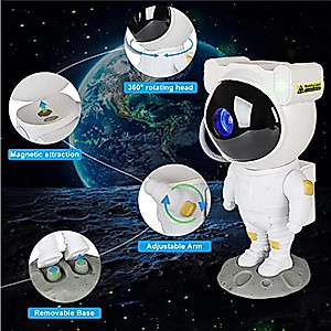 Astronaut Light Projector, 360° Rotation USB Galaxy Star Projector with Timer and Remote for Game Room, Bedroom, Home Theater, Party, Home Decor and Birthday Gift (White)