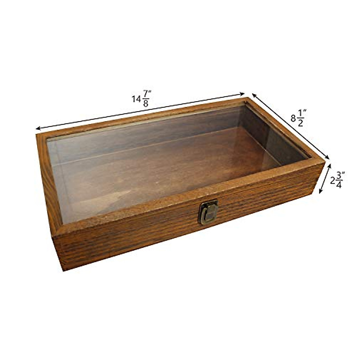 MOOCA Wood Glass Top Jewelry Display Case Accessories Storage, Wooden Jewelry Tray for Collectibles, Home Organization Box with Metal Clasp and Tempered Glass Top Lid, Brown