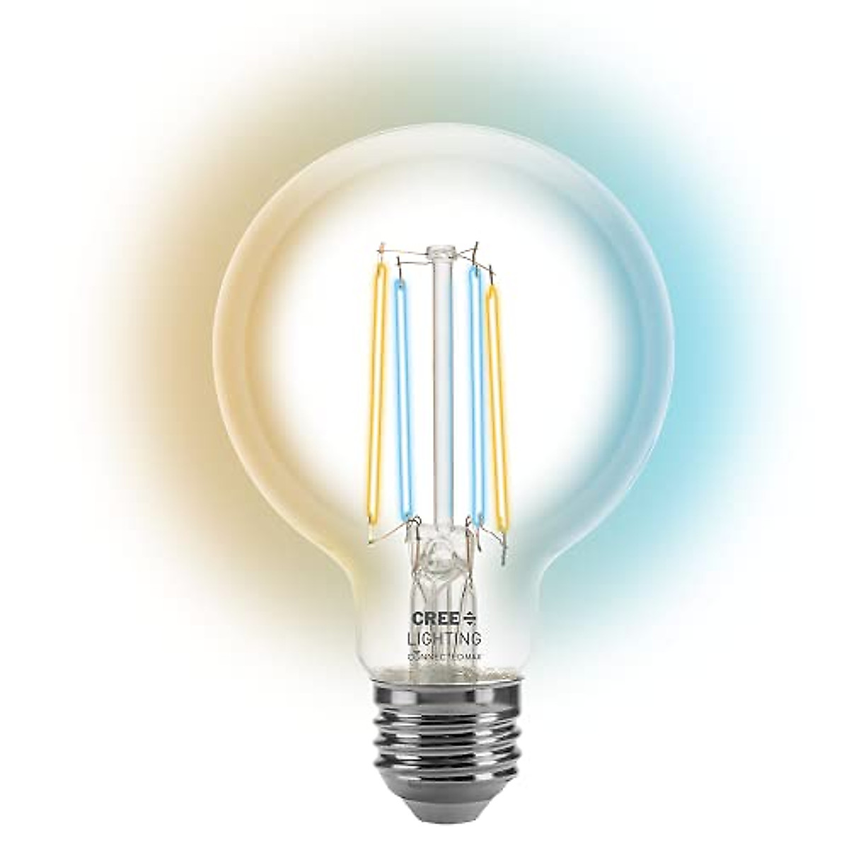 Cree Connected Max Smart Led Vintage Glass Filament Bulb G25 Globe 40W Tunable White, 2.4 Ghz, Works With Alexa And Google Home, No Hub Required, Bluetooth + Wifi, 1Pk, Clear, Cmg25-40W-Al-9Tw-Gl