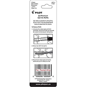 PILOT G2 Gel Ink Refills For Rolling Ball Pens, Bold Point, Green Ink, 2-Pack (77361)