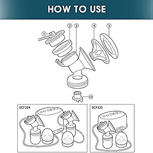 Begical Breast Pump Parts Compatible with Philips Avent Electric Breastpump SCF332/334 ; Incl. Flange, Valve, Tube, Massage Cushion, Silicone Diaphragm, Cap; Not Original Avent Pump Parts