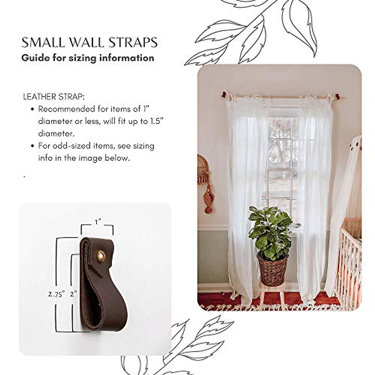 KEYAIIRA - Small Black Leather Wall Hook, wall hanging strap towel hook for wall leather loop strap for scarf storage boat paddle holder minimal towel bar rack storage