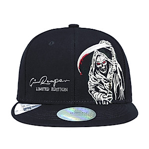 Love To Fashion Reaper Grim Religious Hats for Men Women Skull Black Flat Bill Snapback Baseball Caps,Medium-X-Large