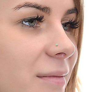 Kridzisw 18G Nose Rings for Women Stainless Surgical Steel Opal Diamond Silver Nose Ring Studs Corkscrew Screw Twist Spiral Nose Nostril Piercing Studs Hook Piercing Jewelry for Women Men 1.5mm