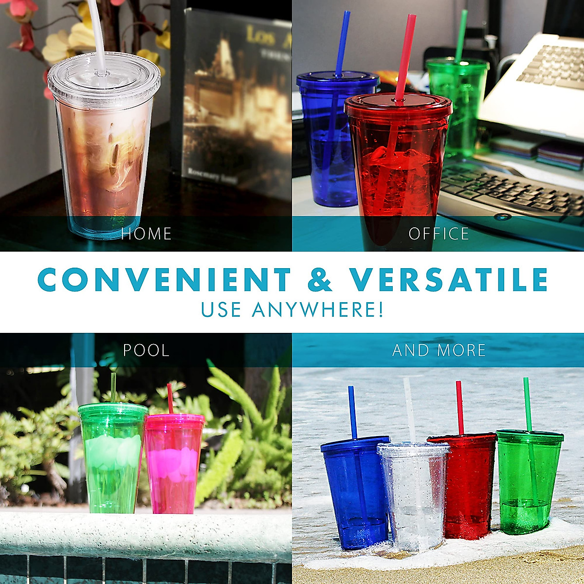 Eco To Go Cold Drink Tumbler - Double Wall -16oz. Capacity - Clear