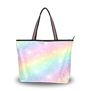 OTVEE Rainbow Pastel Clouds and Sky Handbag Top Handle Tote Bag for Women - L Size