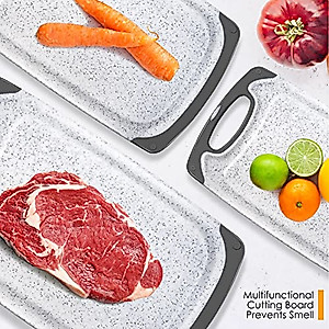 ZNM Cutting Board Set, Plastic Chopping Board with Juice Groove & Easy-Grip Handles, Set of 3 Cutting Boards for Kitchen, Dishwasher Safe - Multiple Sizes, Send Knife