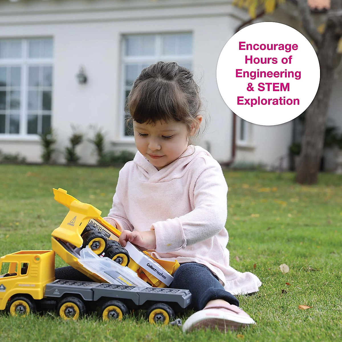 Edushape Remote Control Take Apart, Construction Truck, Assemble, Take Apart, Rebuild, And Drive Use The Powered Drill For All 31 Toy Parts - Includes Lights, Sound & Toy Drill DIY Fun - STEM Learning, Yellow (408014)