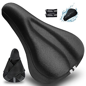 Gel Bike Seat Cushion Cover Extra Soft Padded Bike Seat Cover for Women Men, Most Comfortable Bike Accessories Fits Peloton/Mountain/Stationary/Road/Spin Class Exercise Bicycle Indoor&Outdoor Cycling