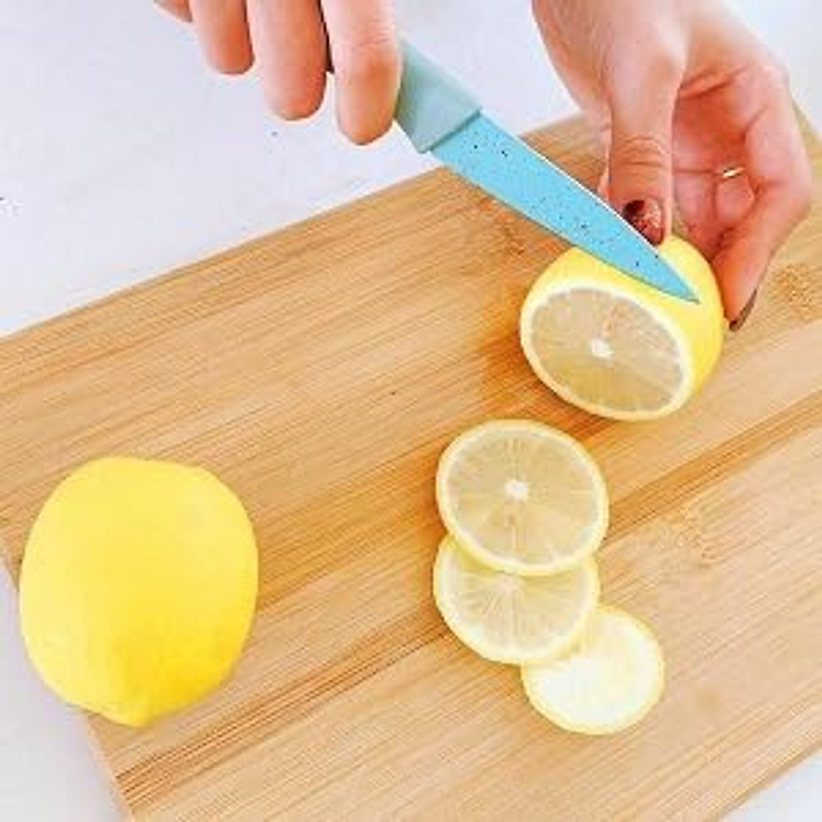 Sumteene Colorful Knife Set, High Carbon Stainless Steel Kitchen Knife Set with Non-Stick Coating and Ergonomic Handle, 6 Pcs Dorm Knife for Dorm,Cooking,Camping,Travel,Gift Box