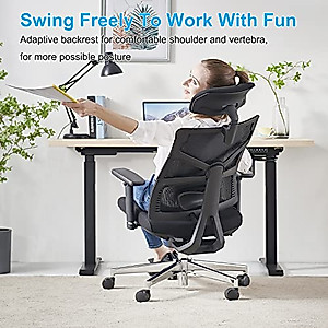 HOLLUDLE Ergonomic Office Chair with Adaptive Backrest, High Back Computer Desk Chair with 4D Armrests, Adjustable Seat Depth, Lumbar Support and 2D Headrest, Swivel Task Chair, Black