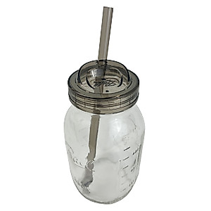 1 Ball Glass Mason Drinking Quart Jar with One Piece Sip Lid and Straw (32oz) Regular Mouth By Bear Hand 3 Piece Set 32 R/ Straw 32 R/ Straw