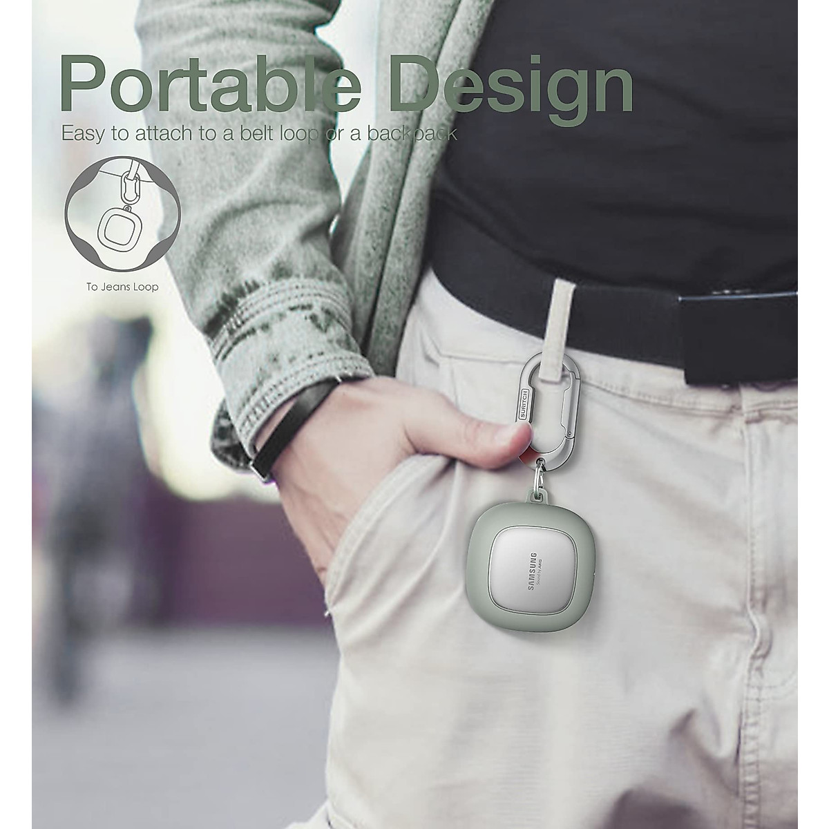 SURITCH Protective Case for Samsung Galaxy Buds FE(2023)/Buds 2 Pro(2022)/Buds 2(2021)/Buds Pro(2021)Buds Live(2020), Shockproof Sturdy Earbuds Cover for Charging Case with Heavy-Duty Carabiner, Green