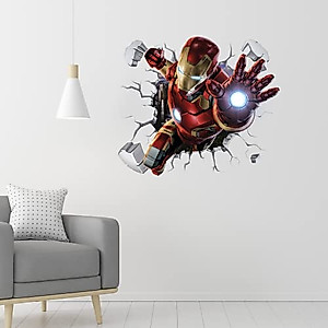 Superhero Wall Decals 3D Realistic Cool Wall Sticker Water Proof Self-Adhesive Vinyl for Boys Bedroom Bathroom Nursery Decoration Gift Supplies（15.7inx19.7in）