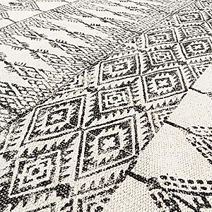 Eyes of India - 4 X 6 ft Off-White Black Cotton Block Print Area Dhurrie Rug Flat Weave Hand Woven Tassel Boho Chic Indian Bohemian Accent Handmade Handwoven