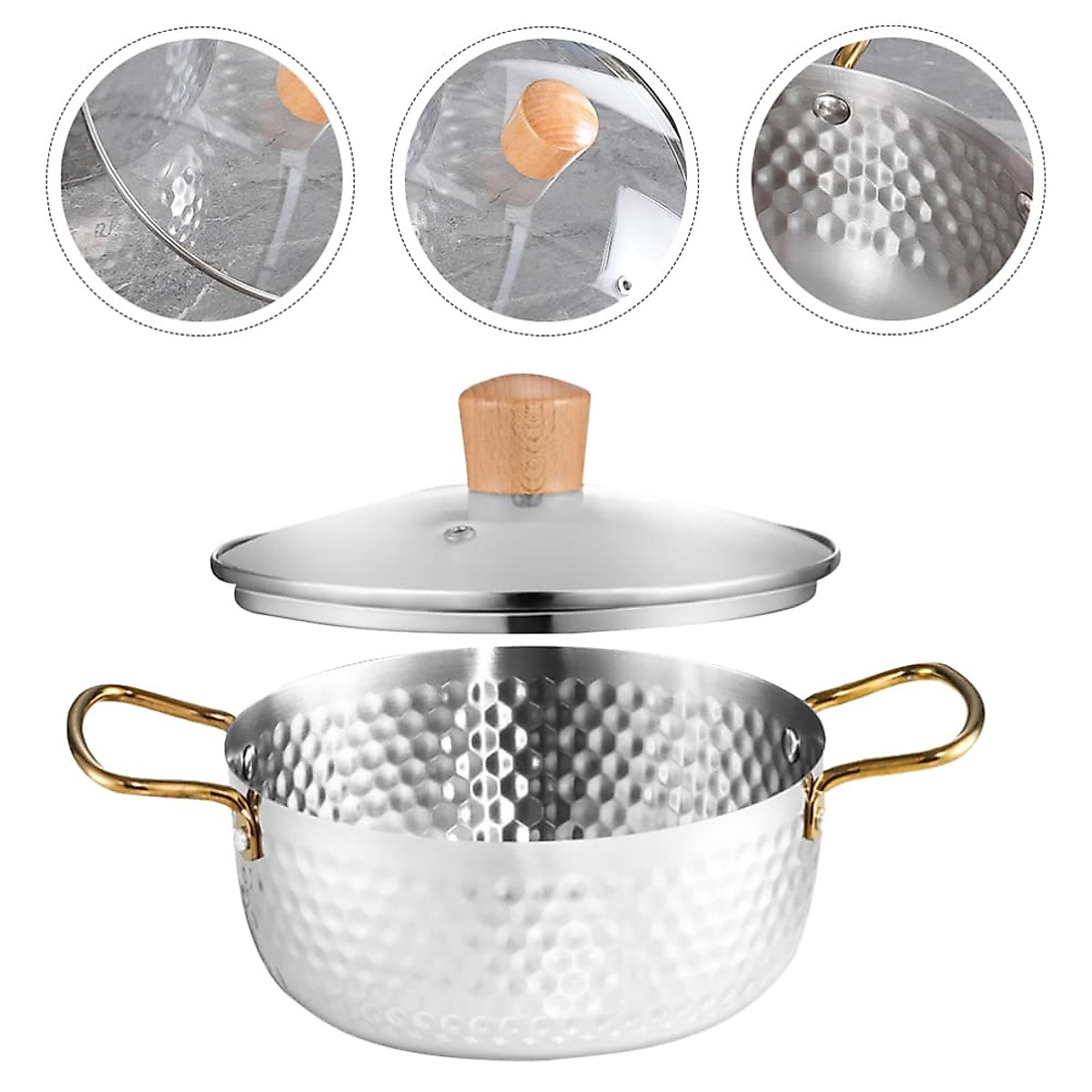 Double Handle Pot Stovetop Cooking Pots Ramen Cooker Slow Cooker Soup Stockpot Ramen Pot for Cooking Hotpot Noodle Pot Stainless Cookware Small Ramen Pot Wok Korean Stainless Steel