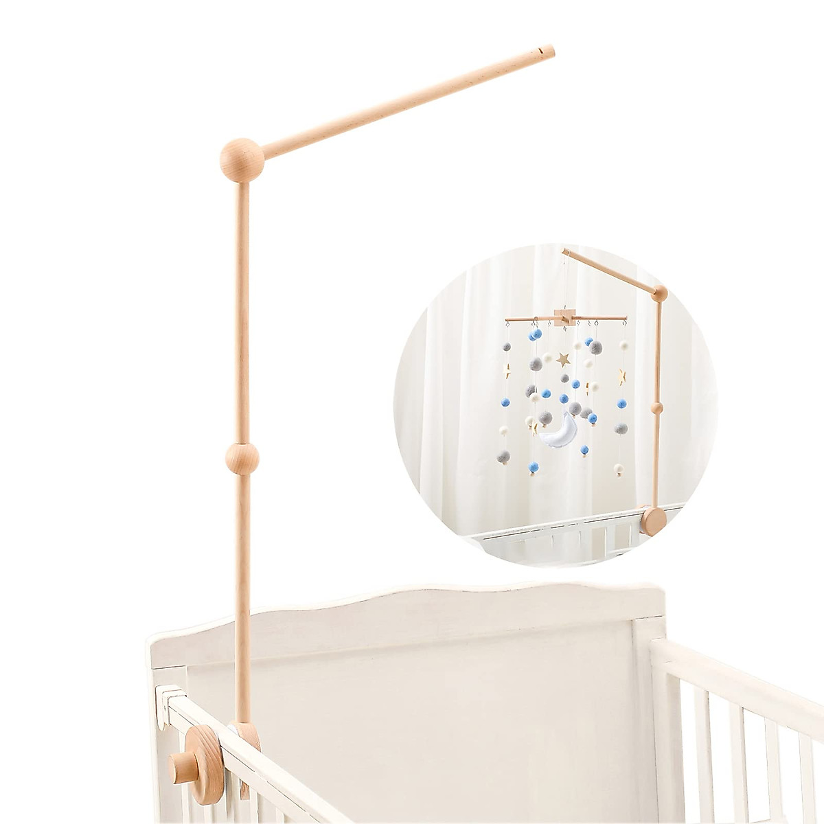 Baby Crib Mobile Arm - Wooden Baby Mobile Crib Holder for Mobile Hanging Baby Crib Attachment for Nursery Decor