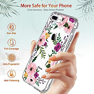 GiiKa iPhone 8 Plus Case, iPhone 7 Plus Case with Screen Protector, Clear Heavy Duty Protective Case Floral Girls Women Hard PC Case with TPU Bumper Cover Phone Case for iPhone 8 Plus, Small Flowers