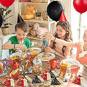 84 Pcs Ninja Party Favors Include 12 Stretchy Flying Ninjas, 24 Mini Ninja Figurines, 12 Ninja Silicone Wristbands, 12 Ninja Keychains, 12 Red and Black Organza Bags and 12 Gift Tags for Birthday