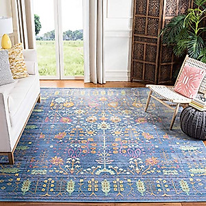 SAFAVIEH Valencia Collection Area Rug - 8' x 10', Blue & Multi, Boho Chic Distressed Design, Non-Shedding & Easy Care, Ideal for High Traffic Areas in Living Room, Bedroom (VAL108M)