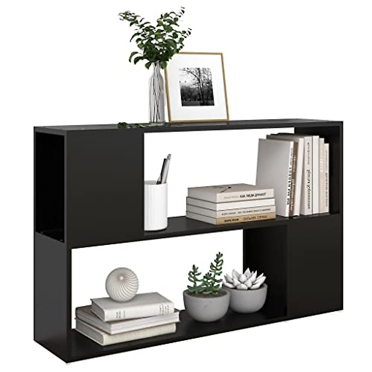 VRAXO Book Cabinet Black 39.4"x9.4"x24.8" Engineered Wood,Bookcases & Standing Shelves-29.26lbs