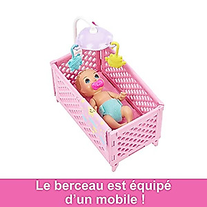 Barbie Doll and Crib Playset with Skipper Doll, Baby with Sleepy Eyes, Furniture and Themed Accessories, Babysitters Inc.
