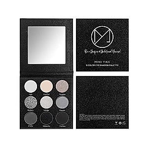MAKI YIKA Black Grey Smoky Eyeshadow Palette, Matte Black White Gray Silver High Pigmented Smokey Eye Shadow, 9 Colors Long Lasting Shimmer Powder Makeup Palette For Goth Look (Black)