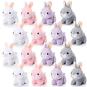Sratte 16 Pcs Easter Bunny Stuffed Animal Bulk 4.7 Inch Small Plush Rabbit Keychains Detachable Bunny Party Favors Plushies for Birthday Baby Shower Easter Basket Stuffers Decorations