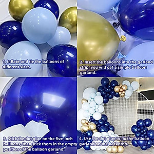Navy Blue Gold Balloon Garland Arch Kit, 109Pcs Royal Blue Light Baby Blue and Metallic Gold Balloons with Crown Foil Balloon for Graduation Rams Birthday Baby&Bridal Shower Gender Reveal Wedding Bachelorette Anniversary Party Background Decorations